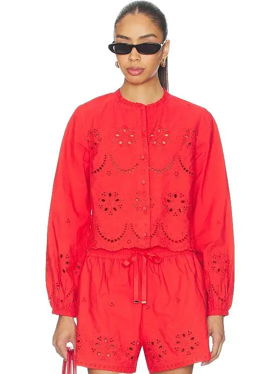 Cami Nyc Kalena Cotton Blouse With Eyelet Details - Red