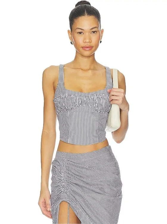 FLEUR DU MAL Striped Poplin Bustier Top - Black