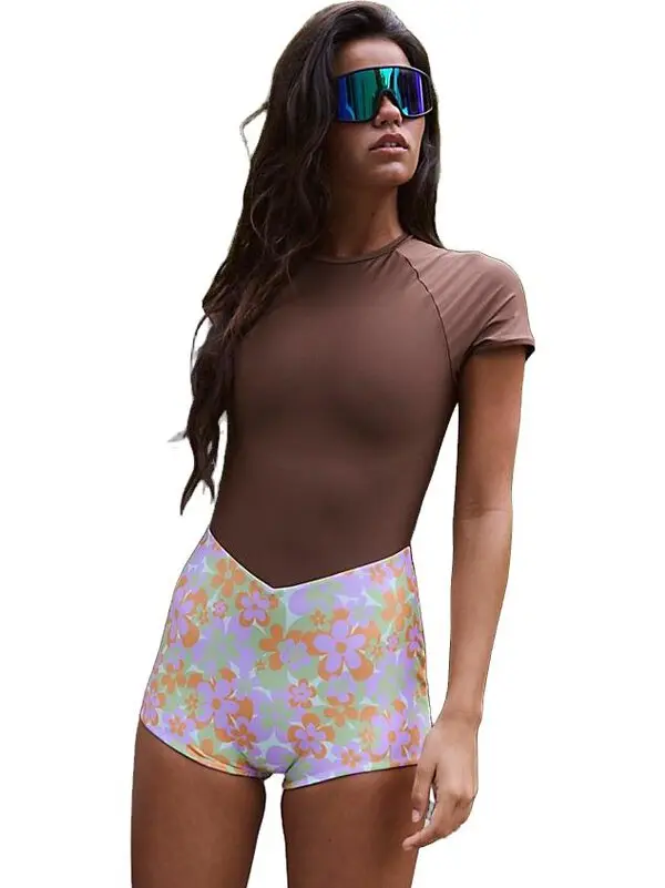INNER RELM Short Sleeve One-piece Surf Suit - Flower Power