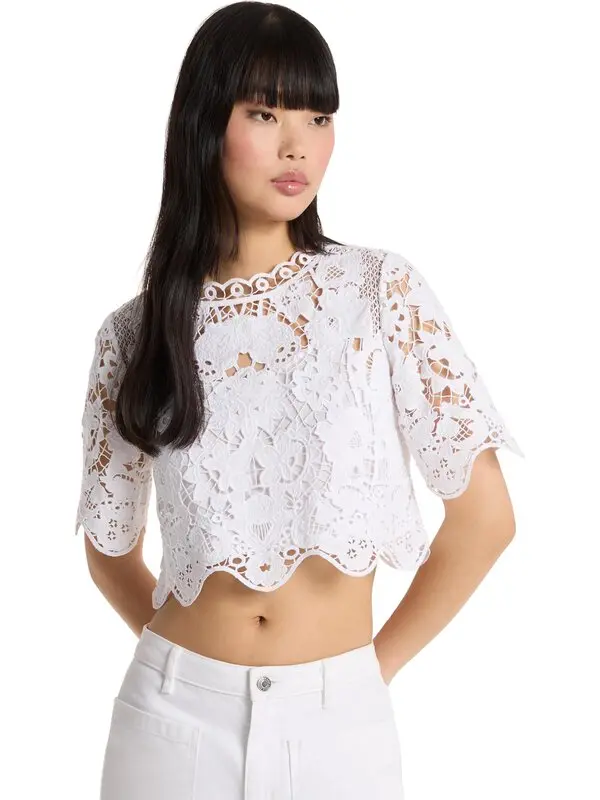 Michael Kors Floral Lace Cotton Cropped Shirt - White