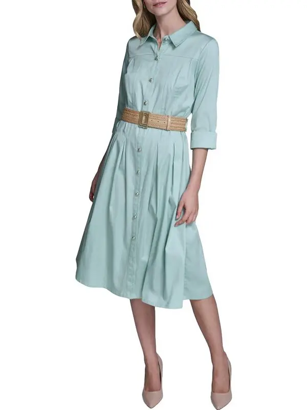 Karl Lagerfeld Paris Belted Poplin Midi Shirtdress - Fresh Mint