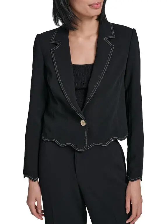 Karl Lagerfeld Paris Scallop Hem Crop Jacket - Black