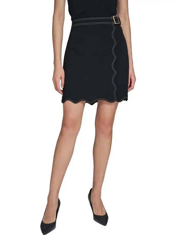 Karl Lagerfeld Paris Belted Scalloped Hem Miniskirt - Black