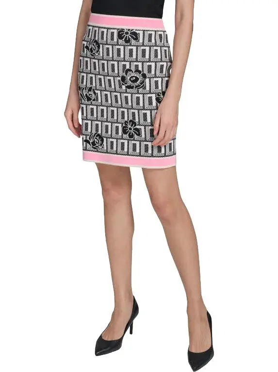 Karl Lagerfeld Paris Printed Sweater Skirt - White/black/paris Pink
