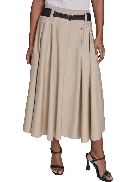Karl Lagerfeld Paris Belted Pleated A-line Midi Skirt - French Beige