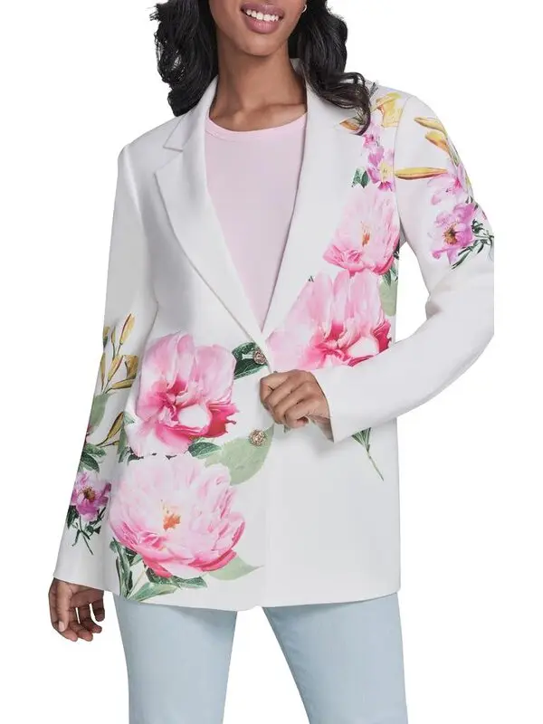 Karl Lagerfeld Paris Placed Floral Blazer - Soft White