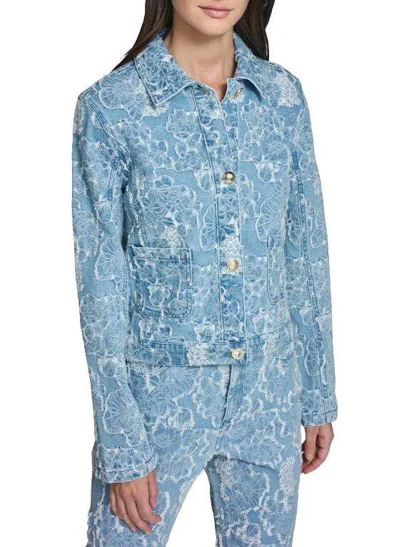 Karl Lagerfeld Paris Floral Jacquard Denim Jacket - Sky Blue