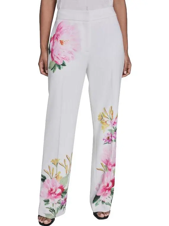 Karl Lagerfeld Paris Floral Straight Leg Pants - Soft White