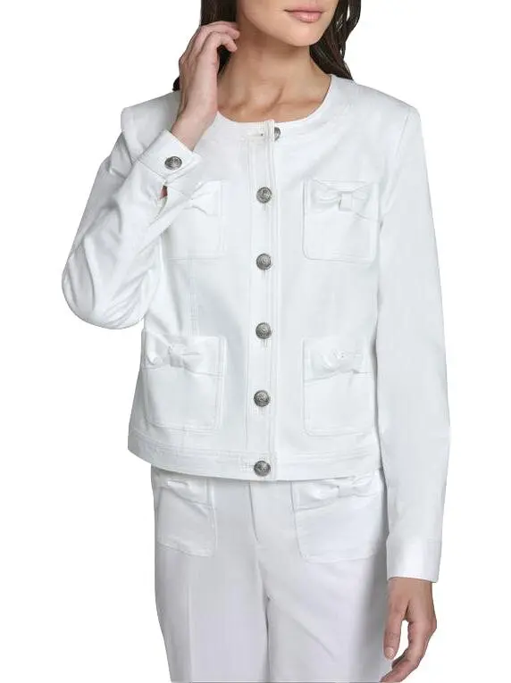 Karl Lagerfeld Paris Bow Four Pocket Jacket - Soft White