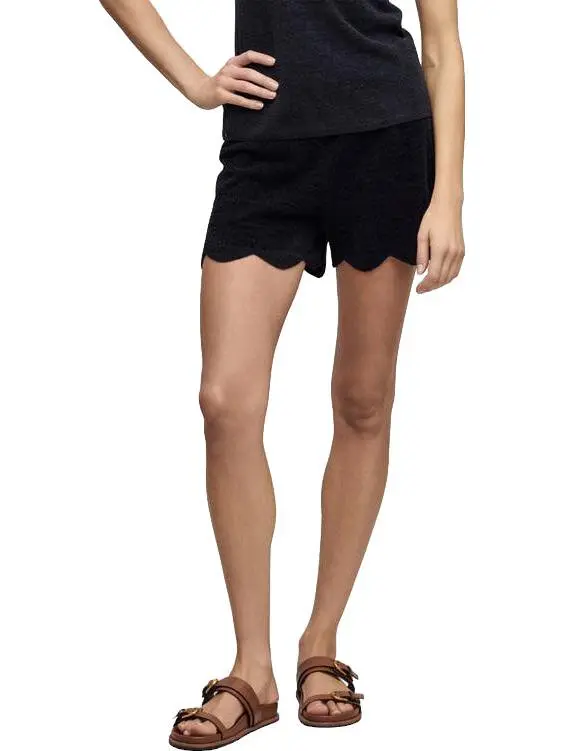 Barefoot Dreams Cozychic Ultra Lite Drawstring Scallop Lounge Shorts - Black