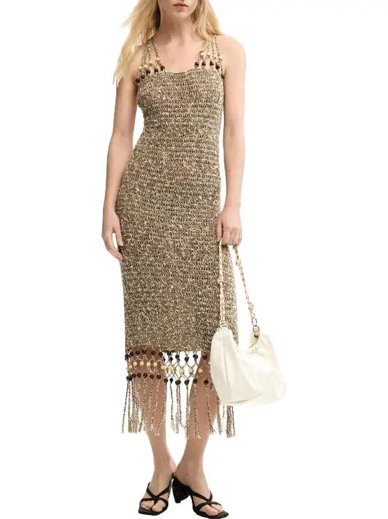 Desigual Macramé Strap Fringe Sweater Dress - Brown