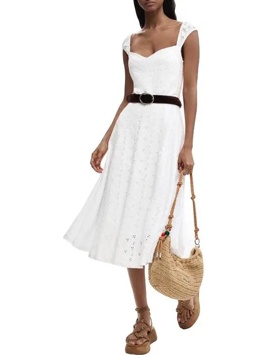 Desigual Cotton Eyelet Midi Dress - White