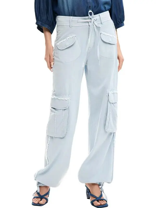 Desigual Frayed Cargo Trousers - Light Blue