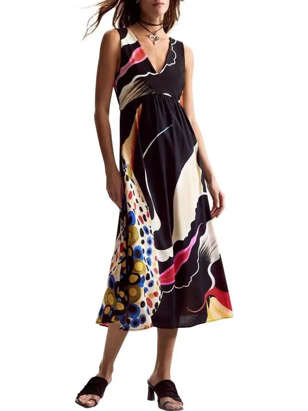 Desigual Abstract Print Sleeveless A-line Dress - Black