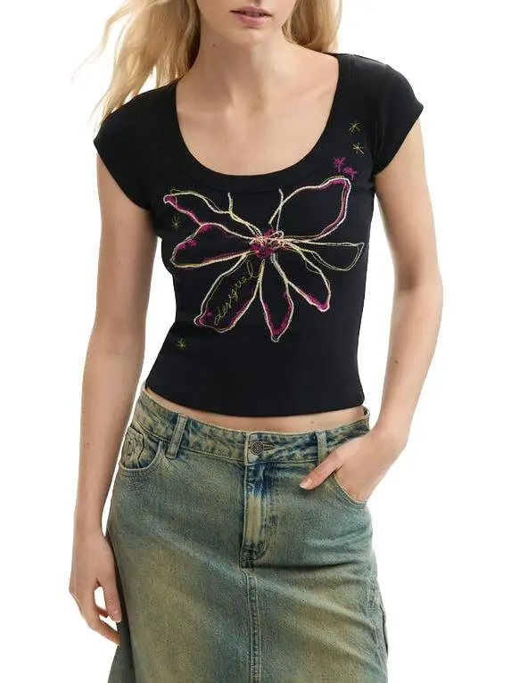 Desigual Floral Graphic T-shirt - Black