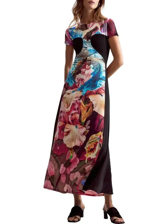 Desigual Print Short Sleeve Maxi Dress - Navy Blue