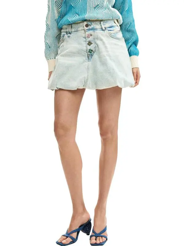 Desigual Bubble Hem Denim Miniskirt - Medium Blue