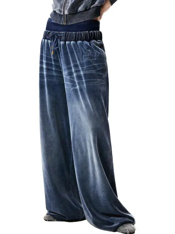 Desigual Cotton Blend Velour Drawstring Pants - Navy Blue