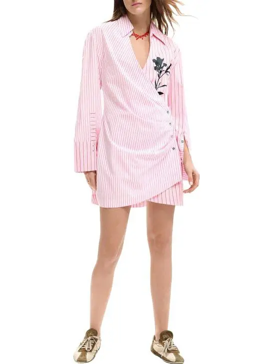 Desigual Long Sleeve Stripe Poplin Shirtdress - Pink
