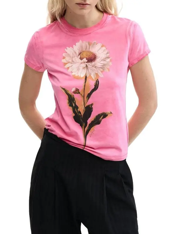 Desigual Floral Cotton Graphic T-shirt - Pink