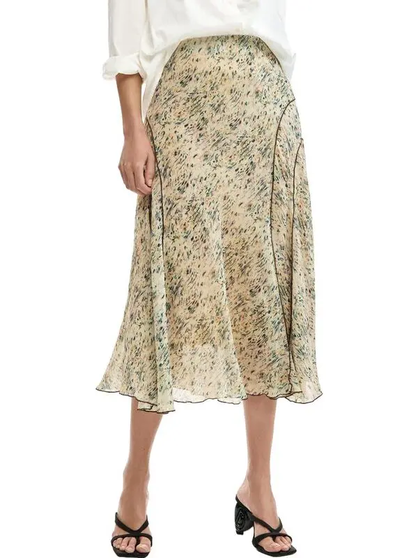 Desigual Abstract Print Midi A-line Skirt - Medium Beige