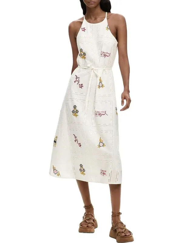 Desigual Open Stitch Sleeveless Midi Dress - White