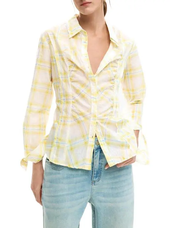Desigual Plaid Woven Shirt - Yellow