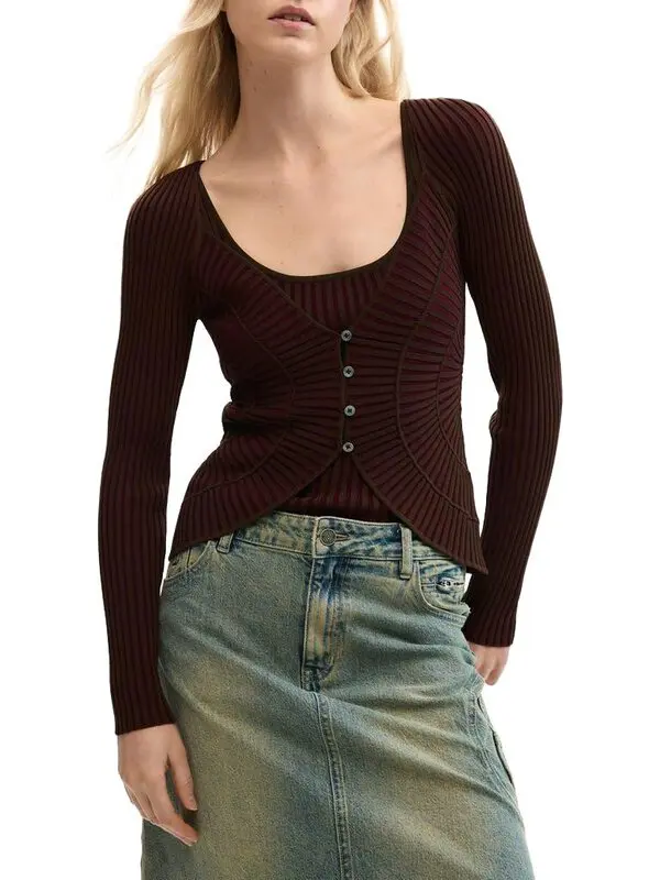Desigual Rib Knit Cardigan - Brown