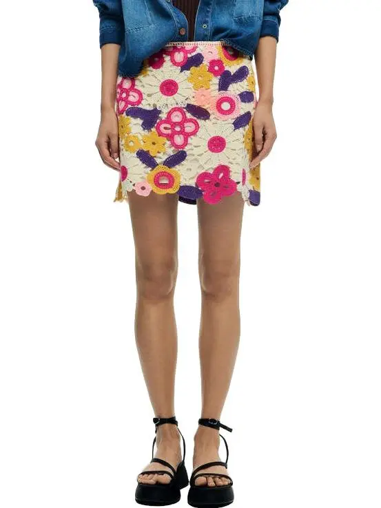 Desigual Floral Crochet Miniskirt - Off White