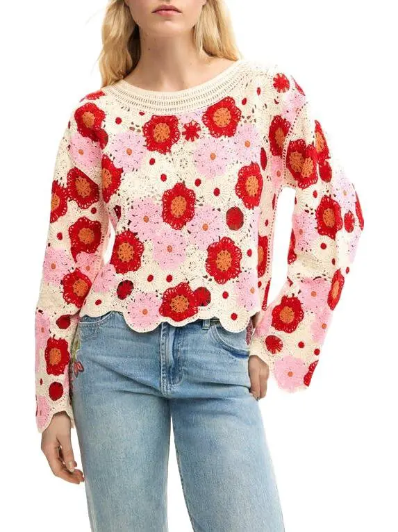 Desigual Floral Crochet Sweater - Off White
