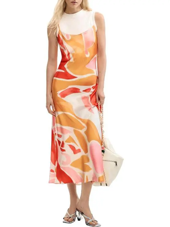 Desigual Two-piece Satin Midi Dress - Orange