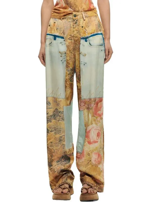 Desigual Straight Leg Patchwork Pants - Medium Beige