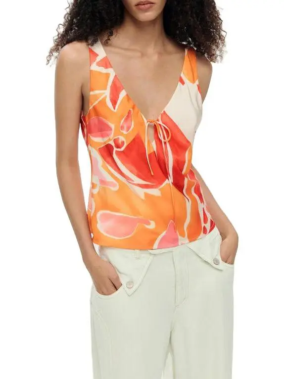 Desigual Tie Front Sleeveless Tank - Orange