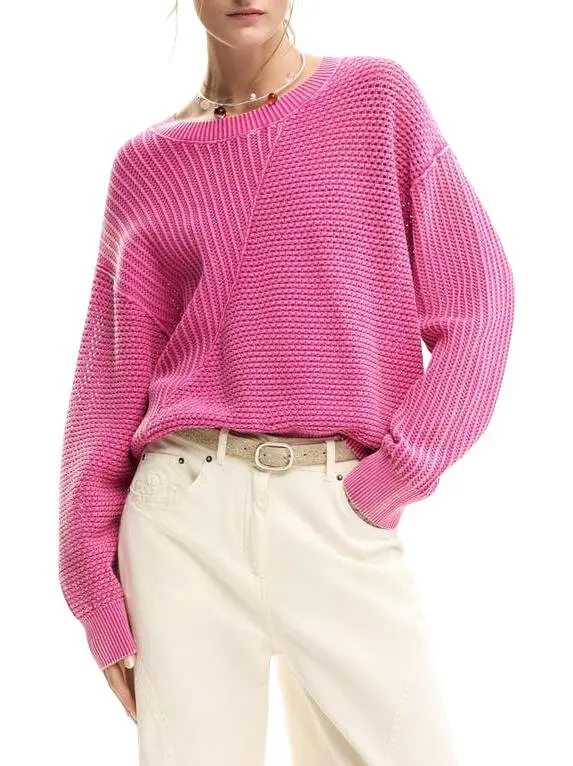 Desigual Relaxed Fit Stitched Sweater - Pink