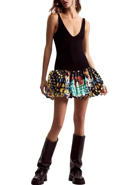Desigual Lacroix Print Mixed Media Minidress - Black