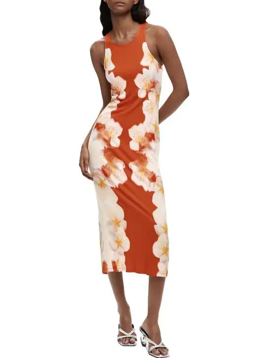 Desigual Floral Print Sleeveless Knit Dress - Orange