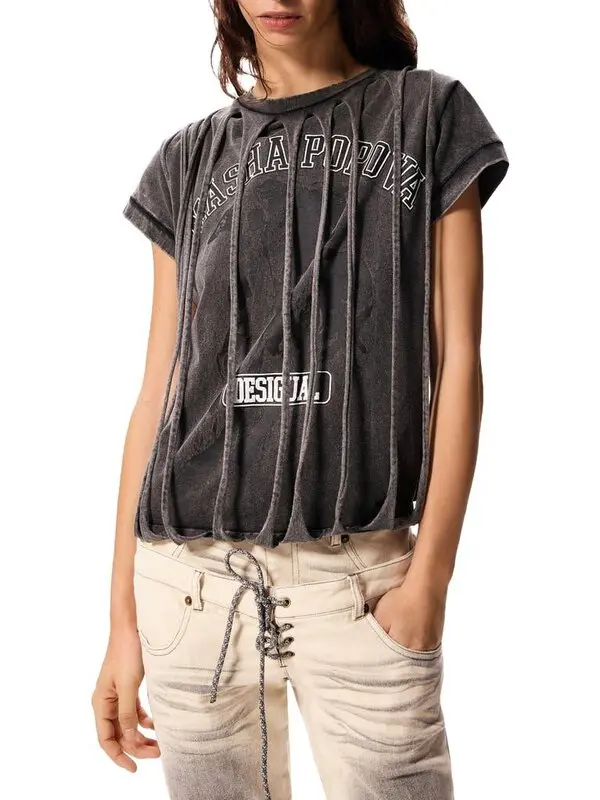 Desigual Slit Overlay T-shirt - Black
