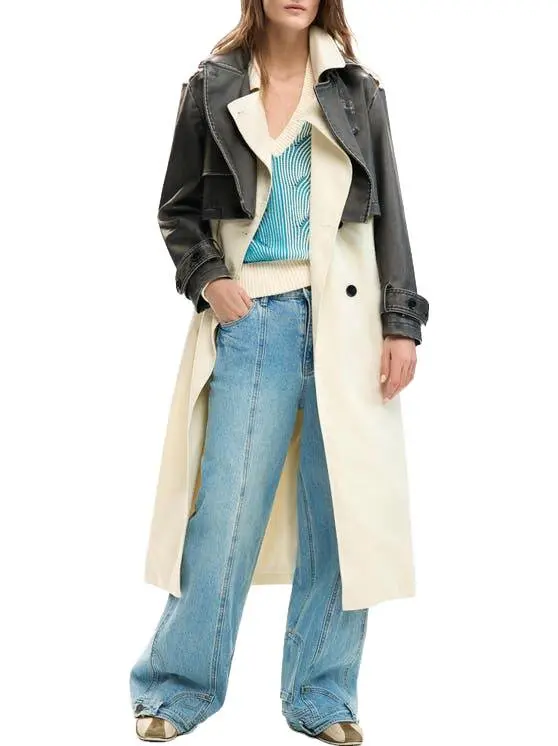 Desigual Mixed Media Trench Coat - Off White