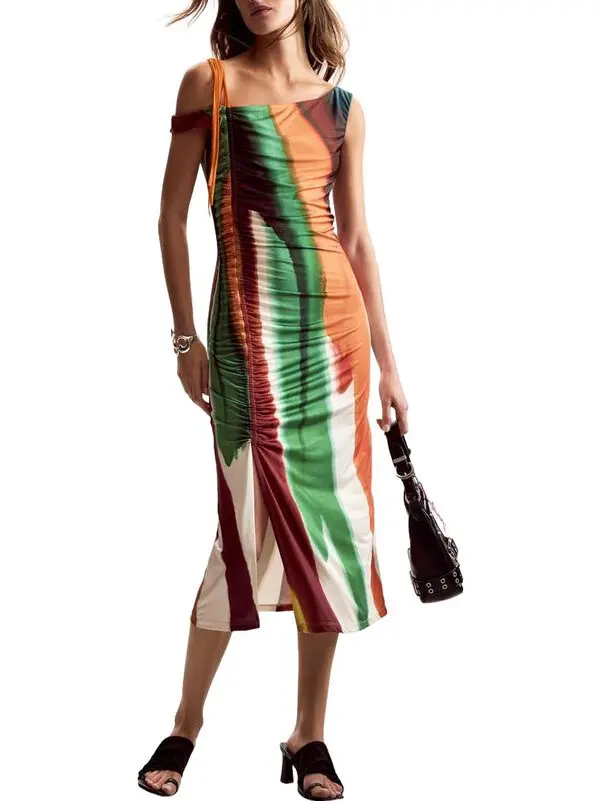 Desigual Stripe Asymmetric Dress - Off White