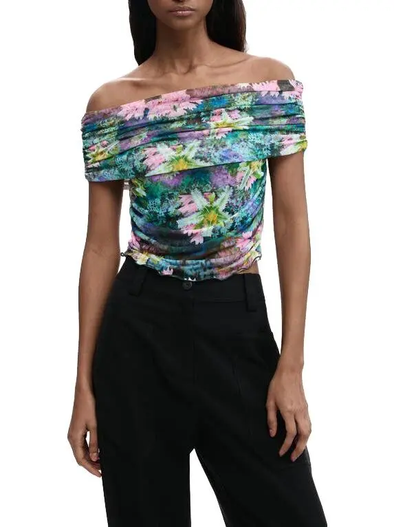 Desigual Off-the-shoulder Mesh Top - Green