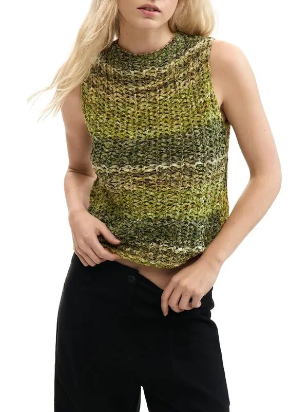 Desigual Stripe Sleeveless Crochet Sweater - Green