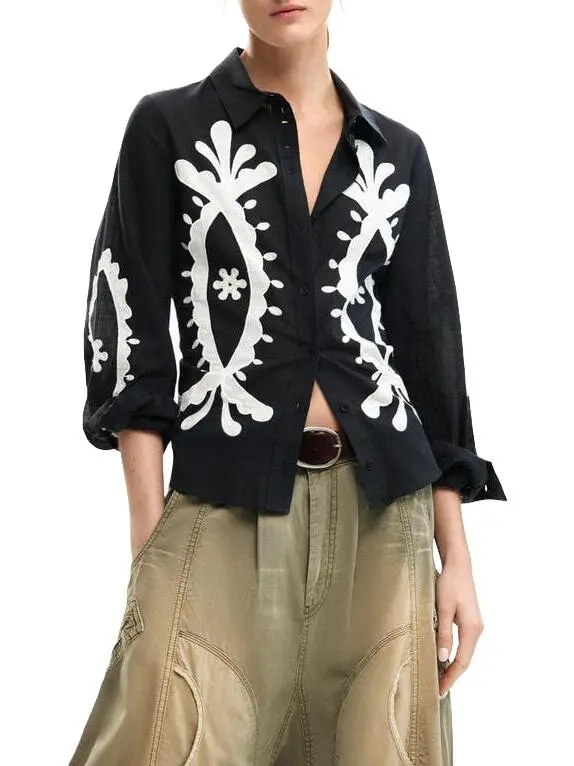 Desigual Appliqué Button-up Shirt - Black