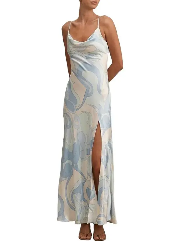 EVER NEW Tyler Satin Cowl Slip Maxi - Riviera Swirl