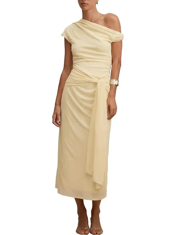EVER NEW Piper Draped Tie Mesh Midi Dress - Spring Daffodil