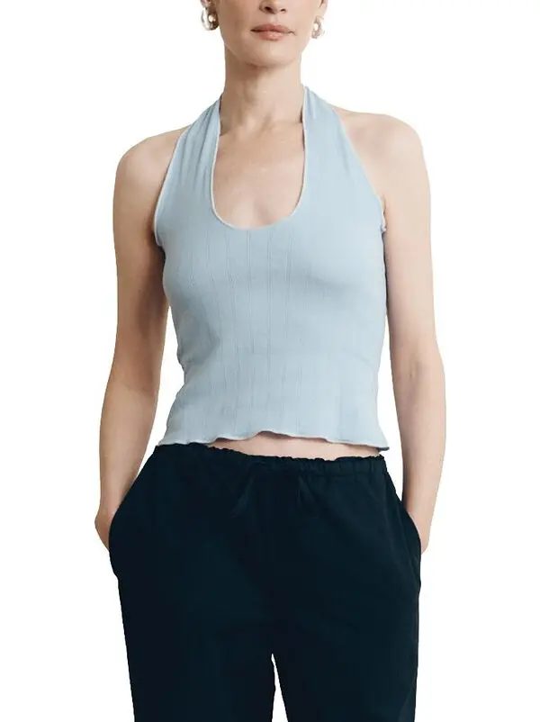 VIR VITA Pointelle Halter Top - Vintage Blue