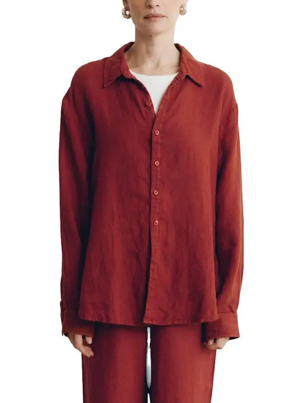 VIR VITA Cecile Oversized Linen Shirt - Sun Dried Tomato