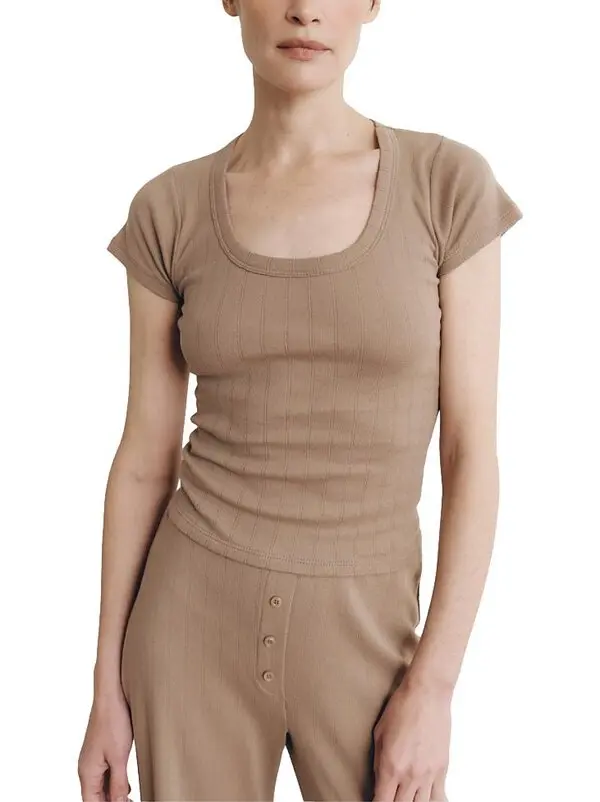 VIR VITA Pointelle Scoop Tee - Bark