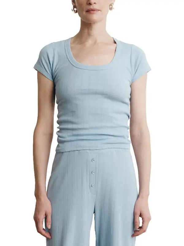 VIR VITA Pointelle Scoop Tee - Vintage Blue