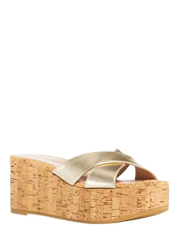 STUART WEITZMAN Dayna Wedge Slide Sandals - Light Gold