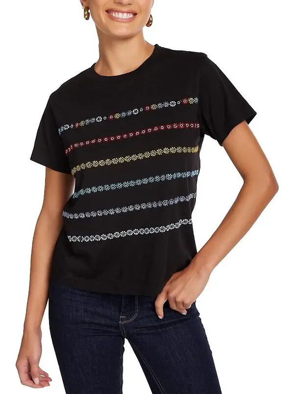 Lauren Moshi Ursula Crystal Evil Eye Stripe Top - Black